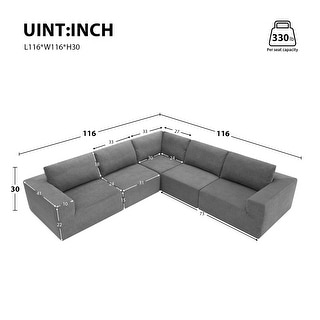 116" Modular L-Shaped Sectional Sofa, Luxury 5-PC Upholstered Sleeper ...