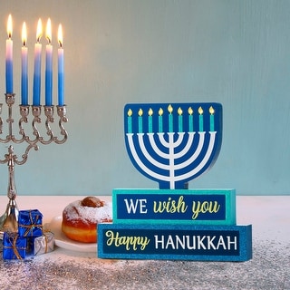 Glitzhome 12"L Lighted Hanukkah Wooden Block Word Sign - 12x12 - Bed ...