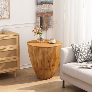 Vintage Barrel Side Table,Rustic Wood End Table, Hidden Storage Coffee ...