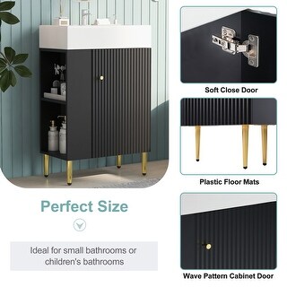 21.6" Black Bathroom vanity,Cabinet with Ceramic Sink,Left side storage ...