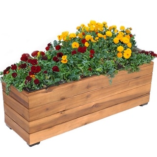 Sunnydaze Rectangular Wood Planter Box with Plastic Liner - Bed Bath ...