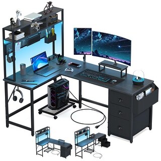 L Shaped Gaming Desk Reversible Computer Desk with Pegboard & Shelves ...