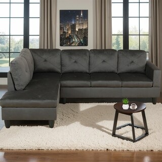 Modern Flannel L-Shaped Left Sectional Couch with Chaise and Ottoman ...