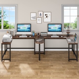 126 inch Extra Long Two Person Desk, U Shaped Large Double Office ...