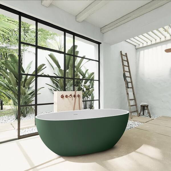 MEDUNJESS 65'' Freestanding Bathtub Solid Surface Soaking Tubs - On ...
