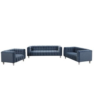 Blue Deep Seat Sofa Set, 1+2+3 Seater Dutch Fleece Sofa w/ Square Arms ...