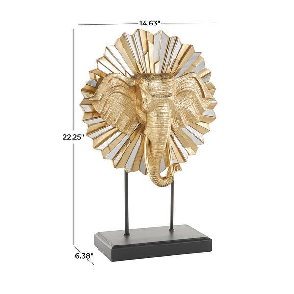 Gold Resin Elephant Decorative Sculpture with Mirrored Sunburst Accent ...