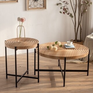 Asha 36 Inch Coffee Table, Round Shaped Top with Natural Rattan ...