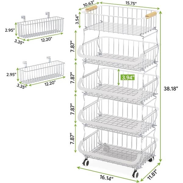 5 Tier Stackable Metal Wire Basket Cart with Rolling Wheels - Bed Bath ...