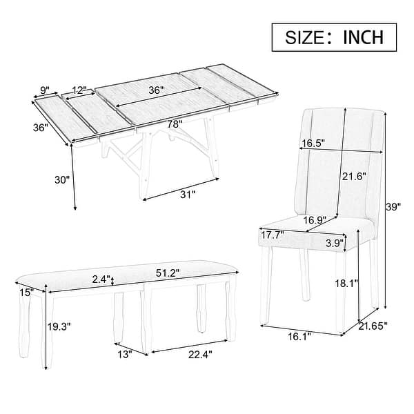 6-Piece Classic Dining Table Set, Rectangular Extendable Dining Table - Bed Bath & Beyond - 40784748