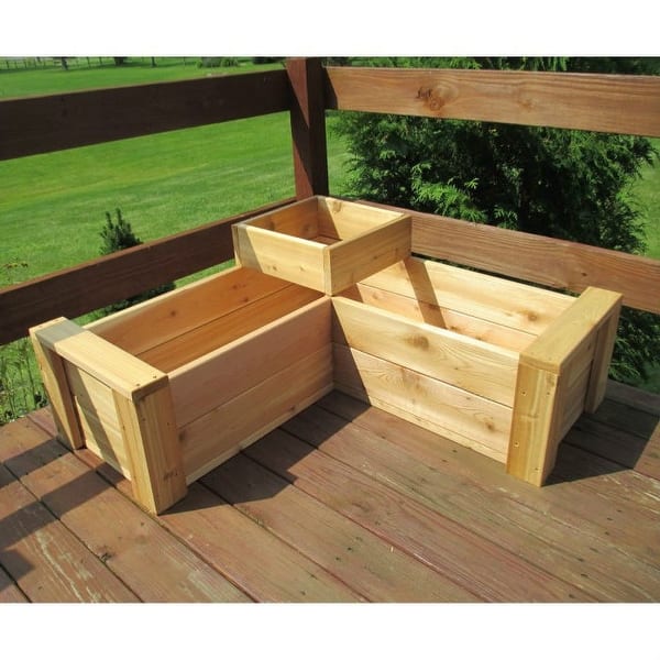 Heavy Duty Rot-Resistant Cedar 2 Level L-Shaped Planter - 42.25L x 18W ...