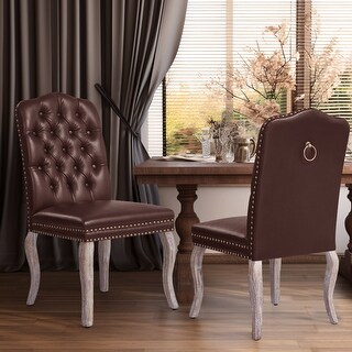 Subrtex (Set of 2) Leather Dining Chair with Pull Ring and Riveted ...