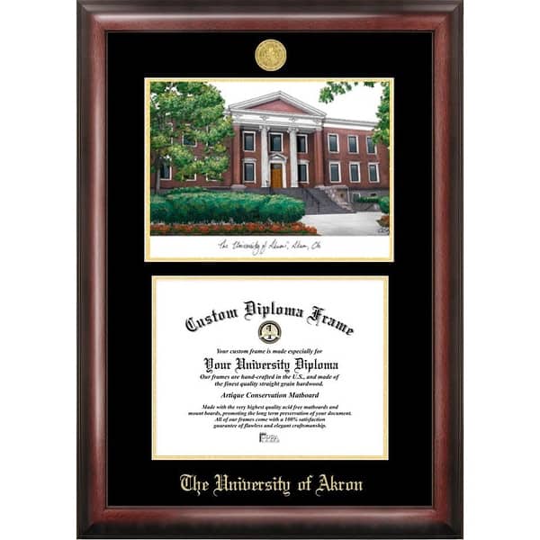 University of Akron 11w x 8.5h Gold Embossed Diploma Frame with Campus ...