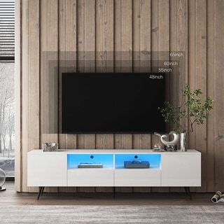 Modern White TV Stand, 20 Colors LED TV Stand with Remote Control ...