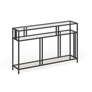 48" Wide Rectangular Console Table with Glass Shelves in Blackened ...