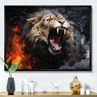 Designart "Feral Passion Roar Lion I" Animals Lion Framed Wall Art ...