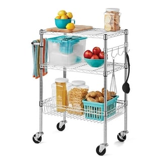 3 Tier Wire Shelf Rolling Cart, Zinc - Bed Bath & Beyond - 37479791