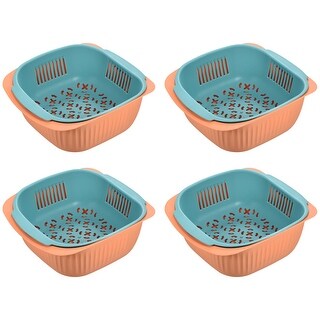 Kitchen Plastic Colander Fruit Vegetable Strainer Basket 4PCS - Blue ...