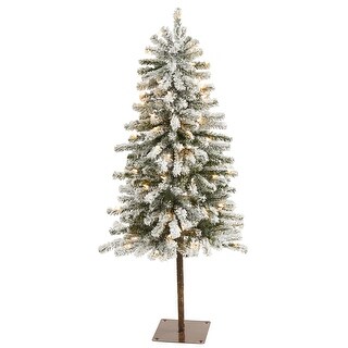 4' Flocked Alpine Christmas Artificial Tree with 100 Lights and 260 ...