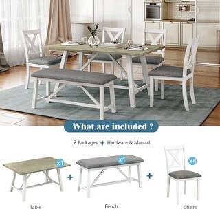 White+Gray 6 Piece Dining Table Set Wood Dining Table and chair Kitchen ...