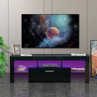 Stylish Spacious TV Console with RGB LED Backlight, Black - Bed Bath ...