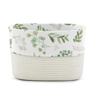 Boho Floral Leaf Boy Girl Woven Rope Storage Basket Bin Sage White ...