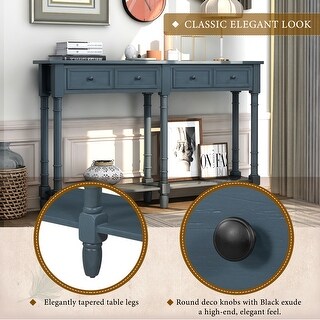 Wood Console Table Living Room Navy Side Table with Storage Drawers ...