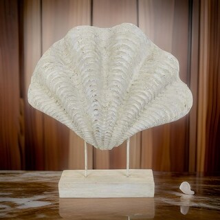 Shyn 23 Inch Shell Decor, Resin, Wood Stand, Classic Antique White ...