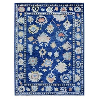 Hand Knotted Blue Oushak And Peshawar with Wool Oriental Rug (9'2" x 11 ...
