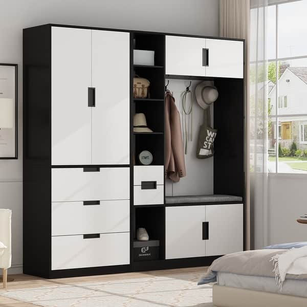 Combo Wardrobe Armoire Closet Wardrobe Cabinet Hall Tree Entry Bench ...