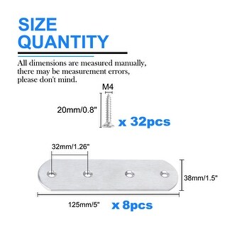 Straight Brackets Stainless Steel 125x38mm Flat Brace Fastener w Screws ...