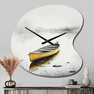 Designart - Yellow Canoe On The Lake I - Coastal Boat Wall Clock in ...