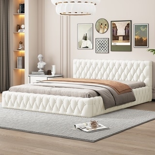 Queen Bed Low Profile Bed Tufted Frame Grounded Bed, Velvet Bed - Bed ...