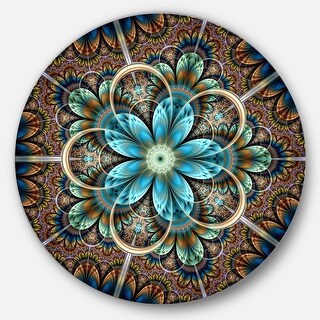 Designart 'Brown Blue Fractal Flower' Floral Disc Metal Wall Art - Bed ...