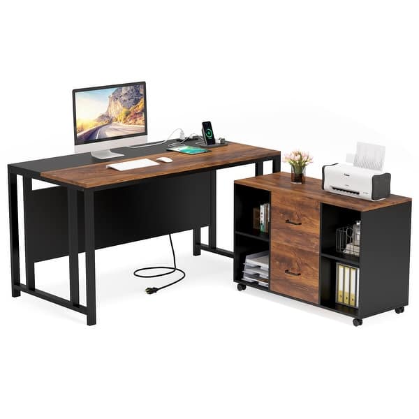 55 inch Executive Office Desk with 2 Drawer Lateral File Cabinet - Bed ...