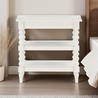 26"L Compact Nightstand with Hardwood & Oak Veneer, Spool Turned Legs ...