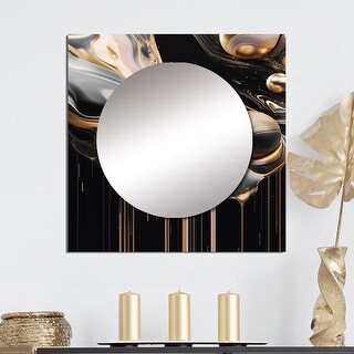 Designart "Gold And Black Marble Mirage V" Abstract Marble Wall Mirror ...