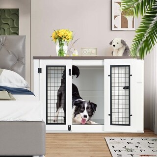 Furniture style dog cage, wooden dog cage, double door dog cage, side ...