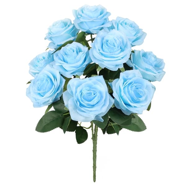 Set of 3 Baby Blue Artificial Day Queen Rose Flower Stem Bush Bouquet ...