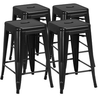 Metal 24" Stackable Backless Counter Height Stools, Set of 4, Black ...