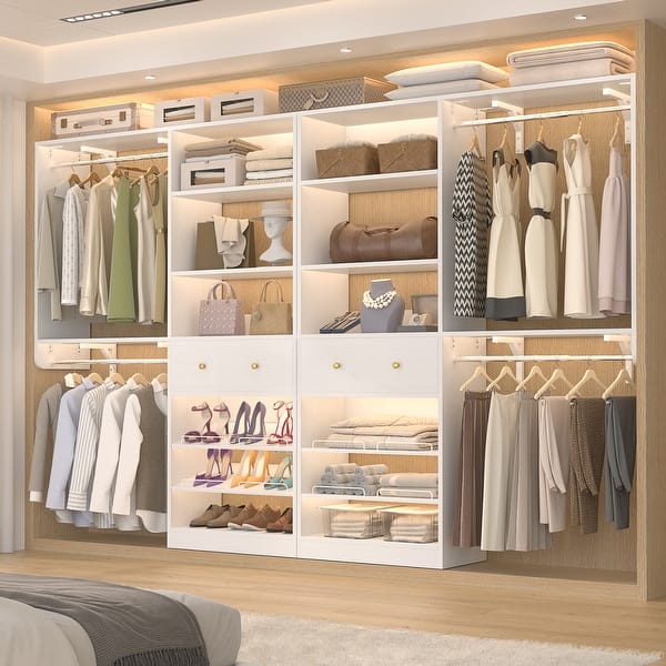 5FT Closet System with 2 Hanging Rods and Wooden Drawer, Walk-in Closet ...