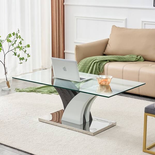 Coffee Table with Tempered Glass Countertop and Artistic MDF Legs - Bed ...