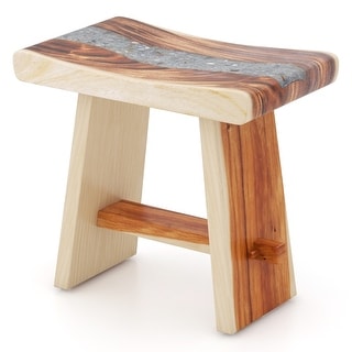 Teak Wooden Shower Stool with Epoxy Finish and Curved Seat for Inside ...