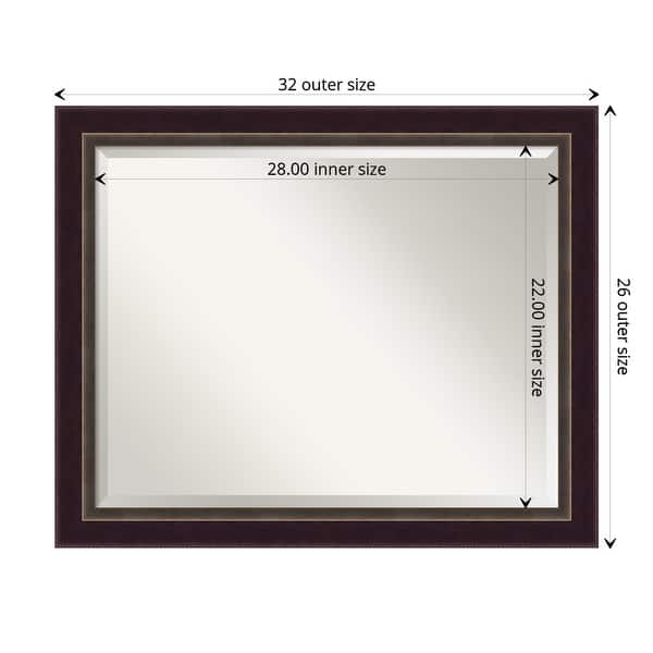 Beveled Wood Wall Mirror - Signore Bronze Frame - Outer Size: 32 x 26 ...