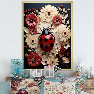 Designart "Curious Paper Mache Ladybug Garden " Ladybug Framed Wall ...