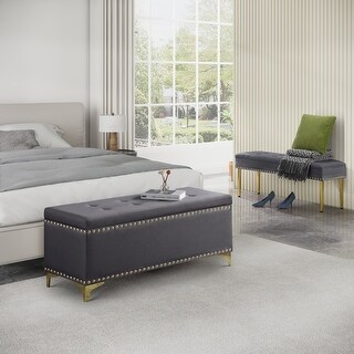 Benche Set 2 in 1 Benches Tufted Velvet Benches Gold Leg - Bed Bath ...