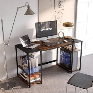 55 Inches Computer Desk PC Laptop Table with 4 Storage Shelves in ...