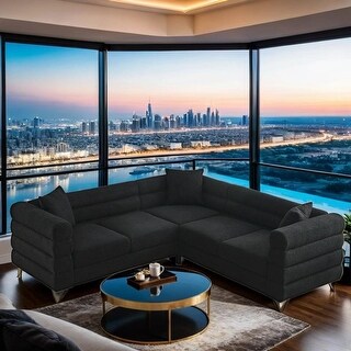 5-Seater 81.5-Inch Corner Sofas with 3 Cushions, Black - Bed Bath ...