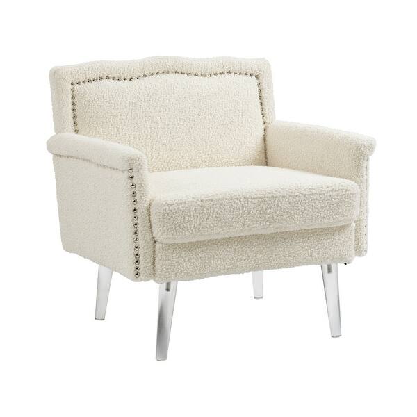 31.5'' Modern White Teddy Fabric Accent Chair/Single Sofa with Acrylic ...