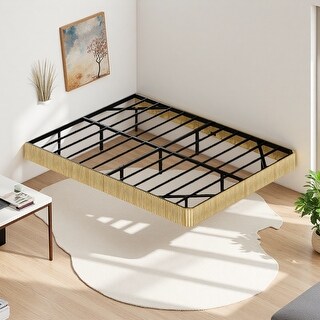 Queen MDF & Metal Floating Platform Bed with LED Lights & Wave ...